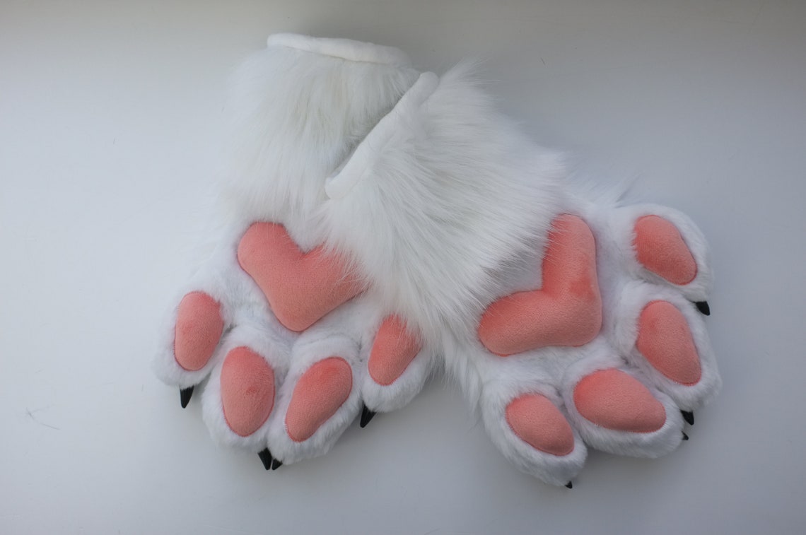 White Four Finger Furry Paws, Fur Handpaws With Salmon Pink Pads - Etsy
