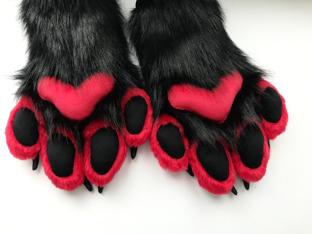 Red Fursuit Paws, Paw Gloves Red, Red Furry Paws, Red Fur Paws - Etsy