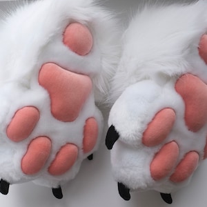 White Faux Fur Fursuit Paws: Salmon Pink Pads, Minky Claws - Etsy