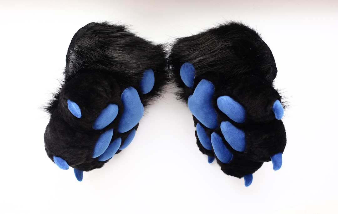 Black Faux Fur Fursuit Paws: Blue Minky Pads & Claws - Etsy