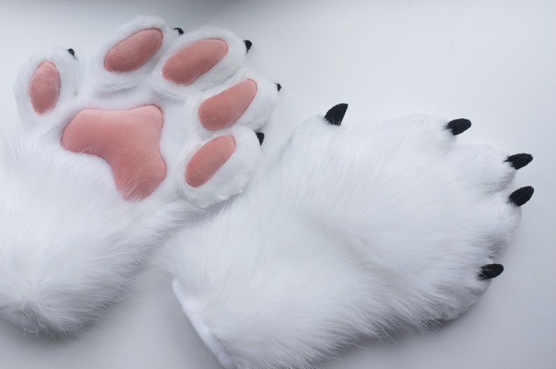 White Five Finger Paws, Paw Gloves White, Fluffy Fursuit Paws, Fursuit ...