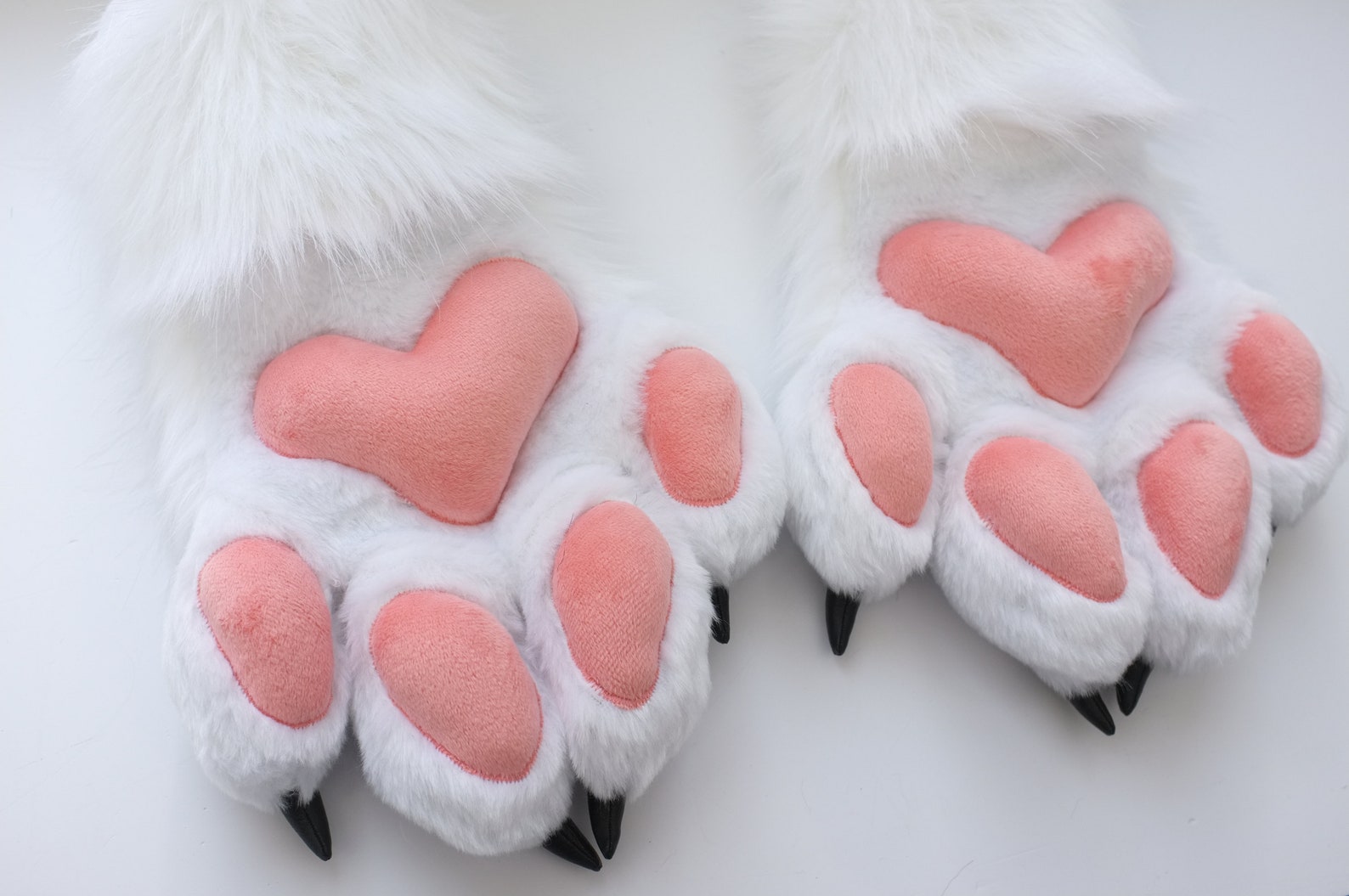 White Four Finger Furry Paws, Fur Handpaws With Salmon Pink Pads - Etsy