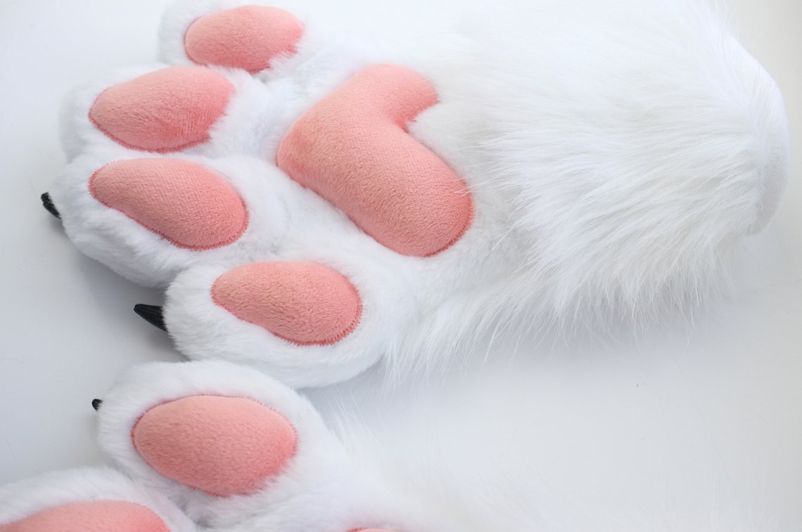 White Four Finger Furry Paws, Fur Handpaws With Salmon Pink Pads - Etsy