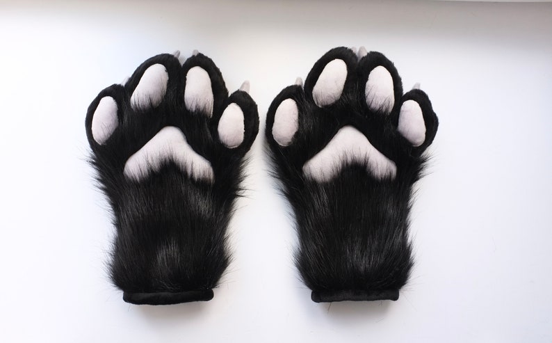 Furry Wolf Paws, Black Furry Gloves - Etsy