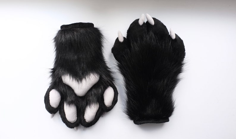 Furry Wolf Paws, Black Furry Gloves - Etsy