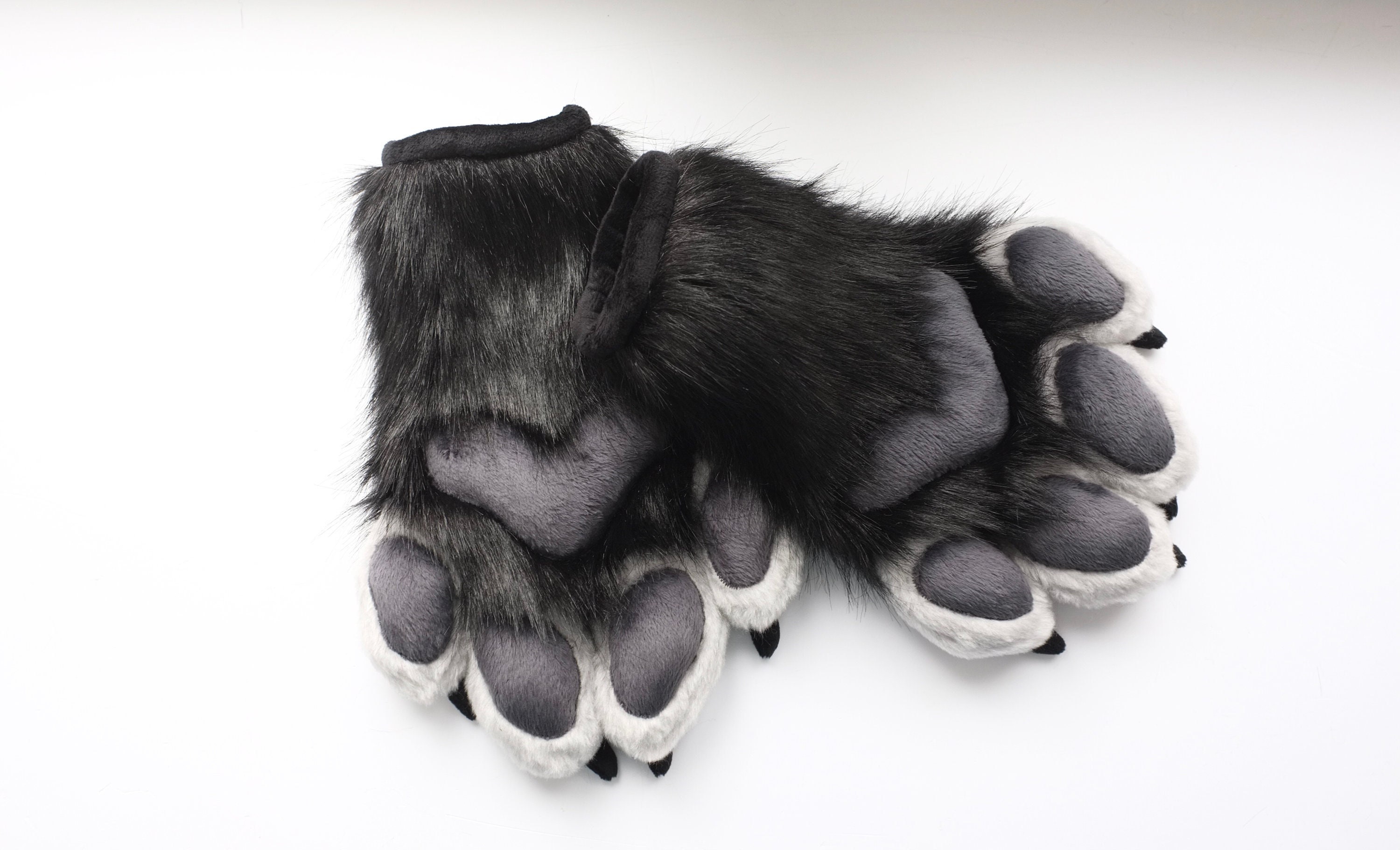 Black Grey Fursuit Paws, Wolf Paws, Grey Fur Paws - Etsy