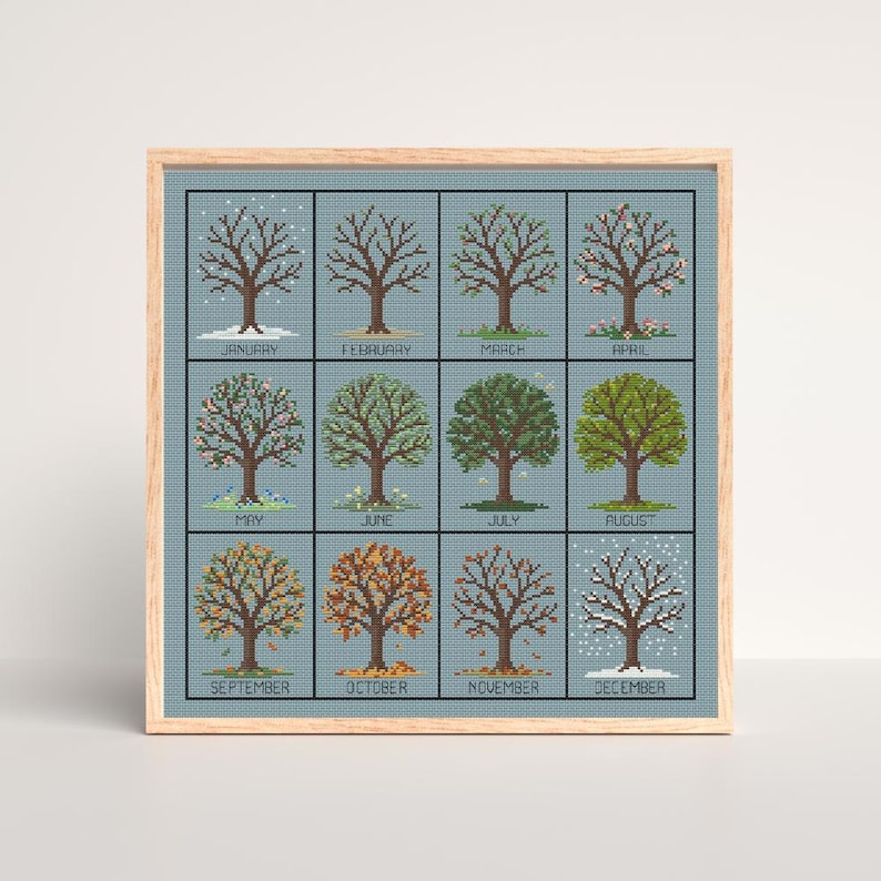 12 Month Tree Calender Cross Stitch Pattern, Monthly Seasonal Sampler ...