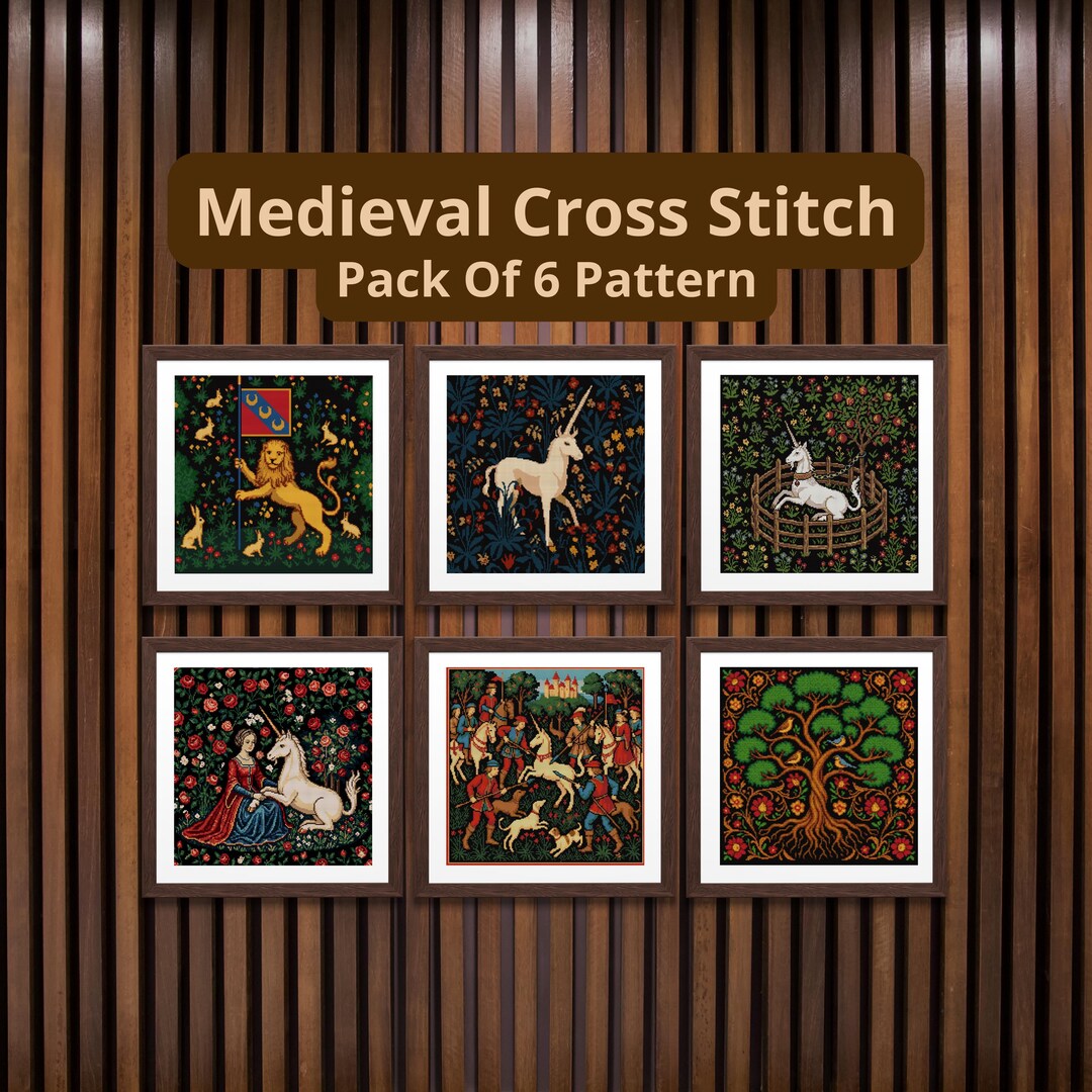 Medieval Cross Stitch Bundle, 7 Pattern Pack, Hunt the Unicorn ...
