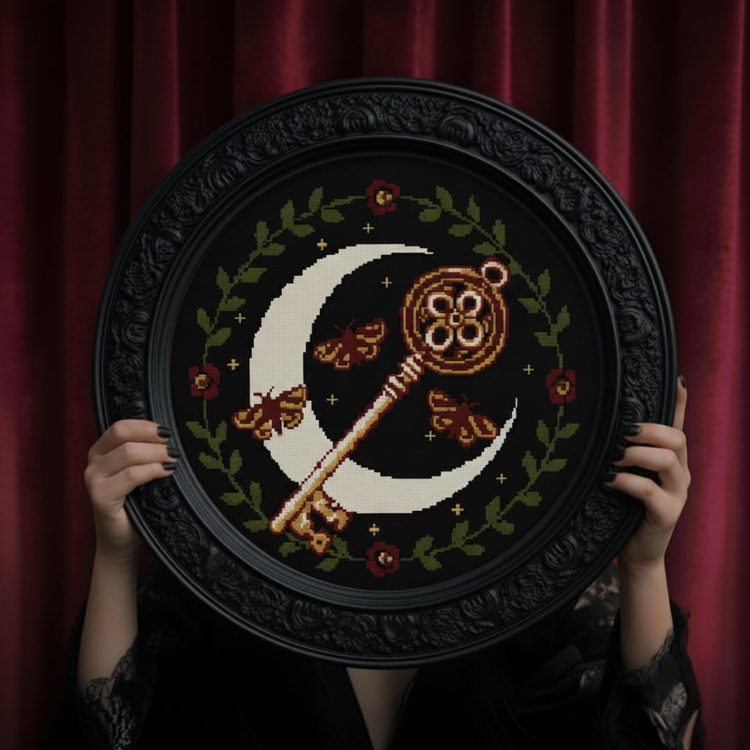 Hecate Cross Stitch Pattern | Moon & Key Chart | Gothic Needlework ...