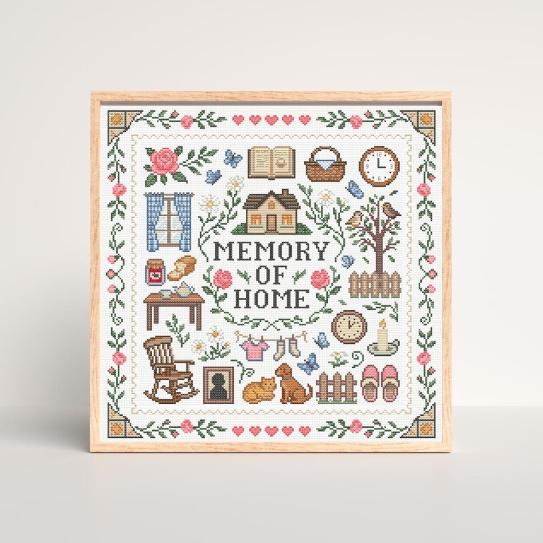 Memory of Home Cross Stitch Pattern, Cozy Cottage Sampler, Nostalgic ...