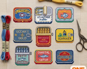 Vintage Sardine Cross Stitch, Canned Fish Sampler, Retro Tinned Fish ...