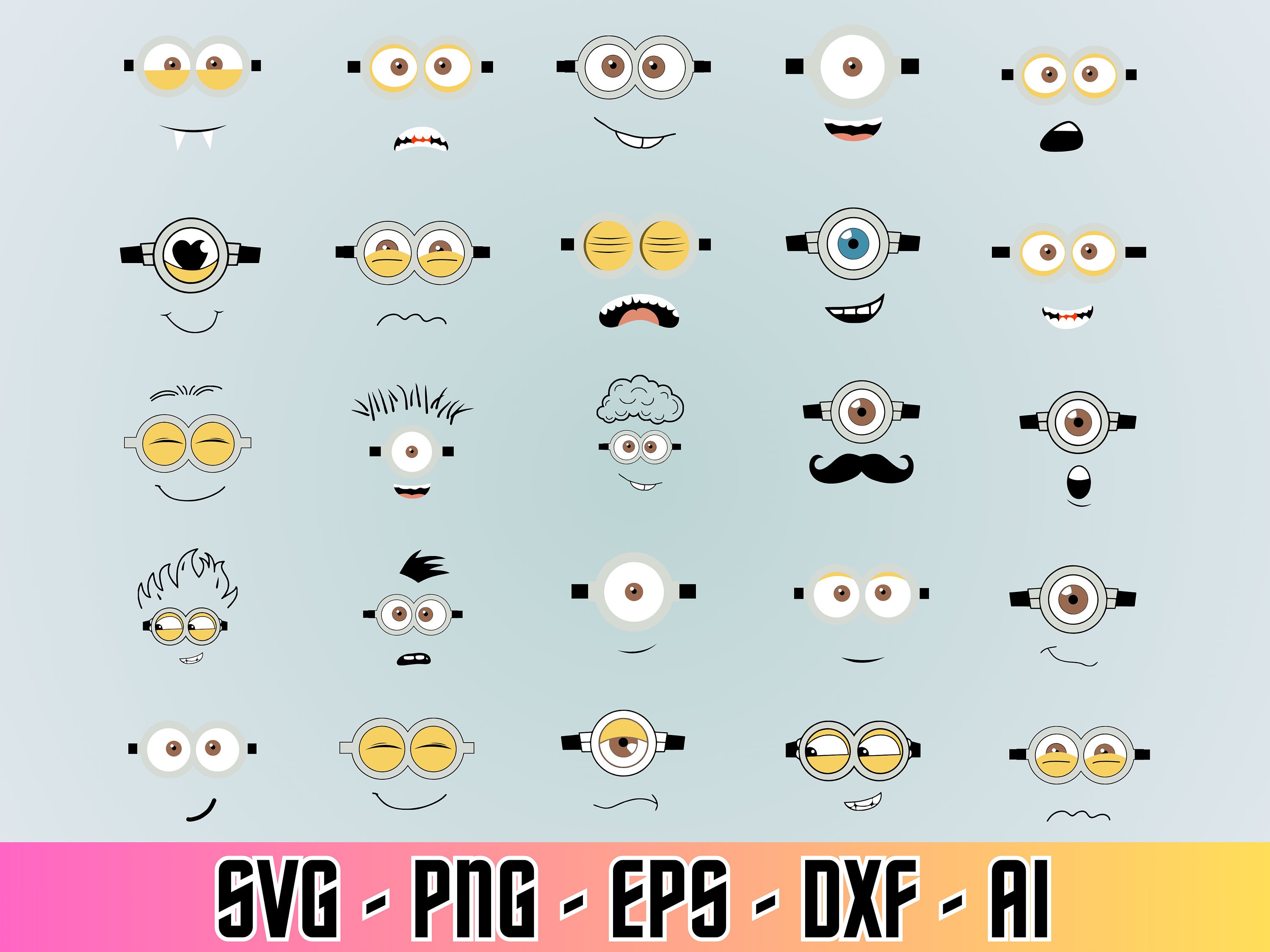 Minions Face Files, Vector Bundle, Clip Art, Silhouette, Cut Files for ...