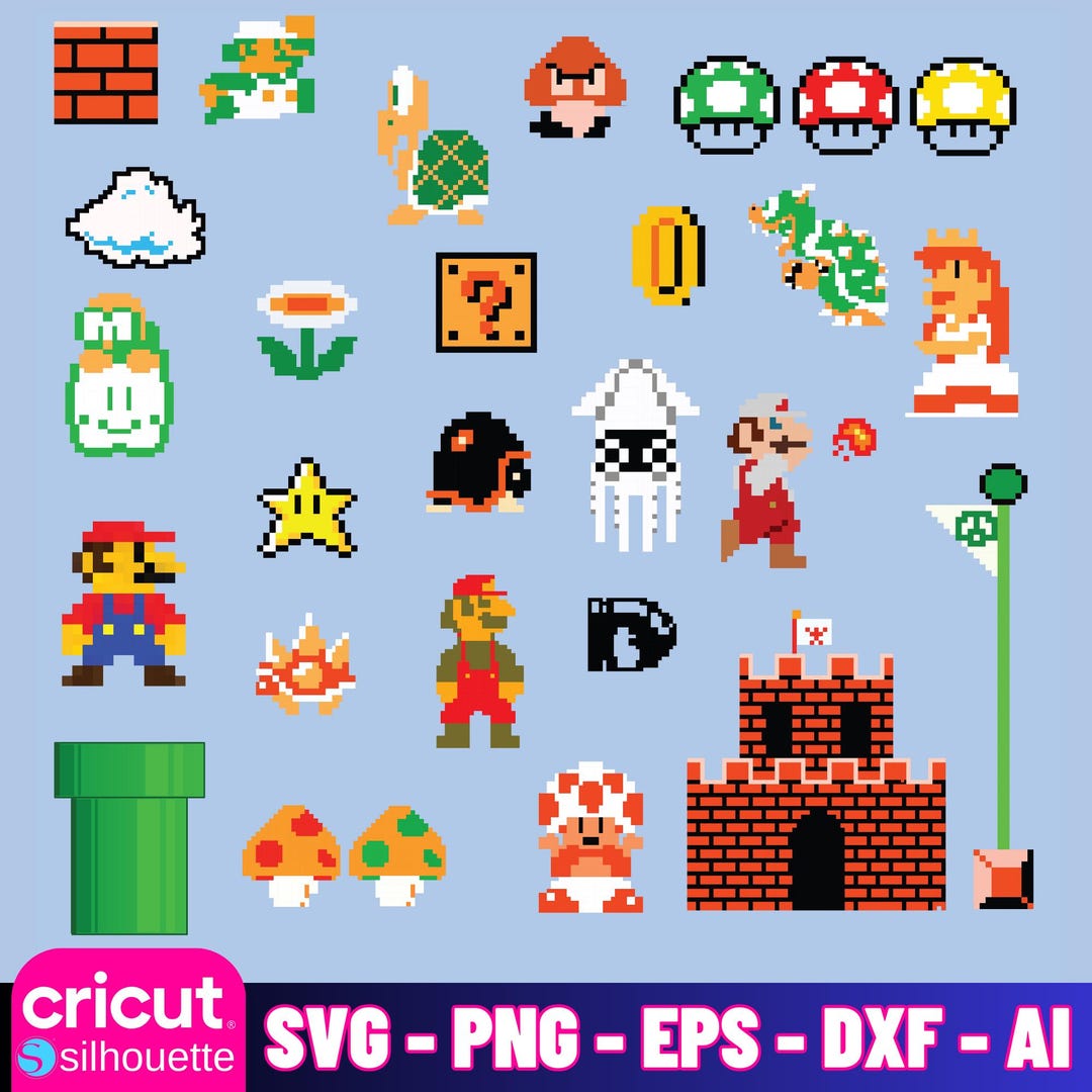 Super Mario Pixel Svg , Super Mario Bros, Clipart, Mario, Pixels, 8-bit ...