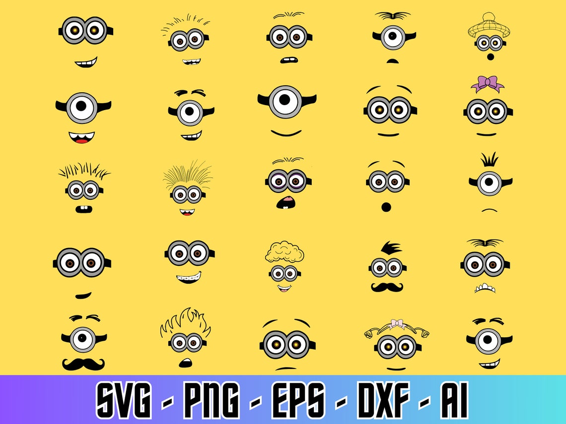 Minions Face Files, Vector Bundle, Clip Art, Silhouette, Cut Files for ...