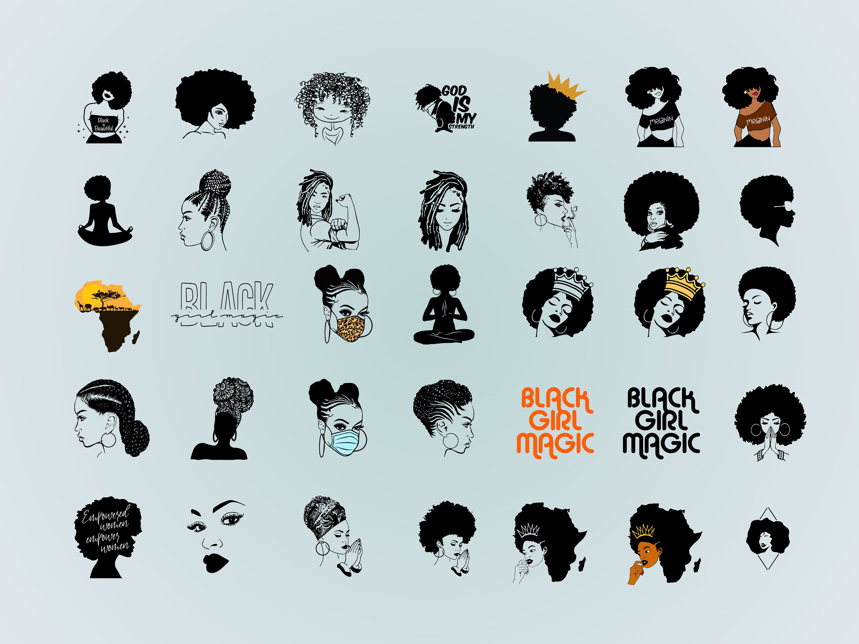 Afro Woman Svg Bundle African American Svg Afro Queen Svg Afro Girl