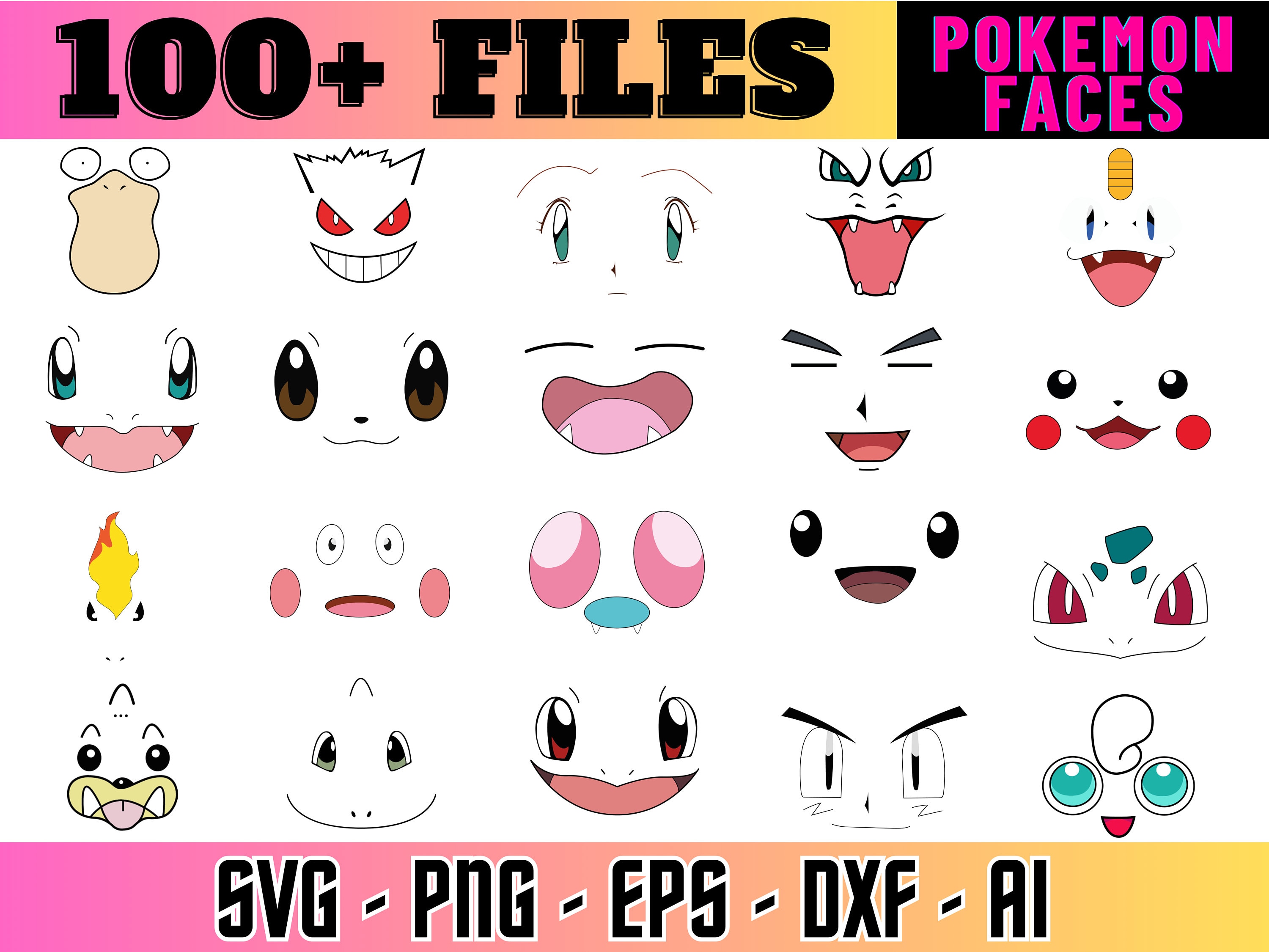 Pokemon Face Files, Pokemon Face Svg, Pokemon, Cricut, Vector, Pokemon ...