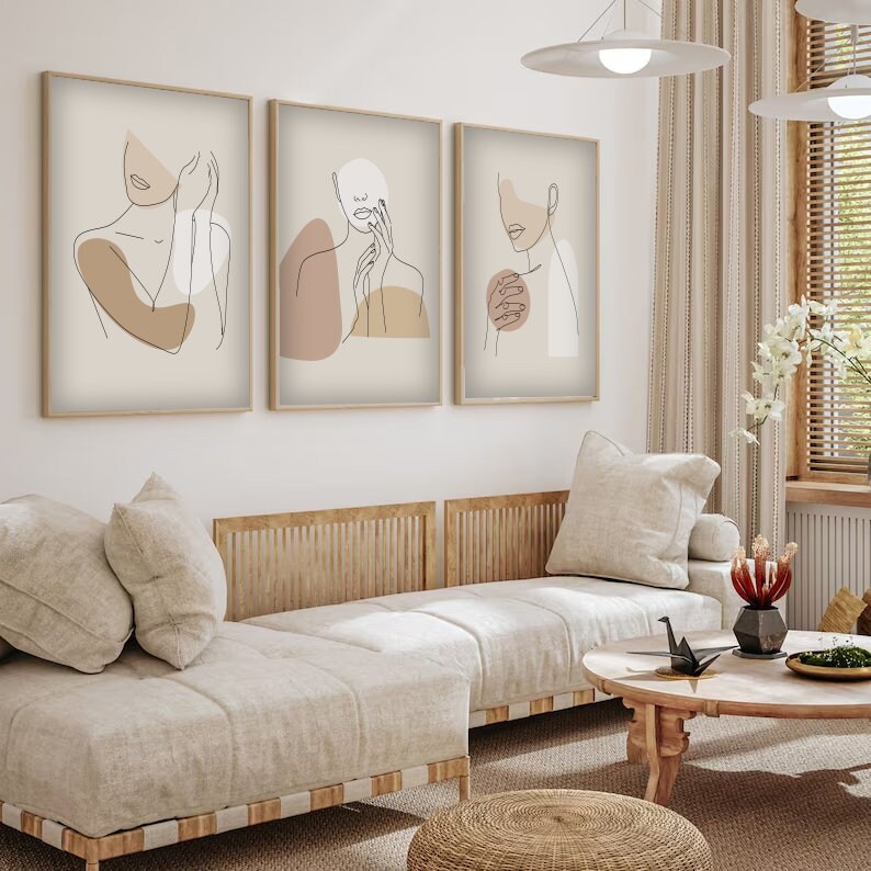 Woman Line Art, Set of 3 Prints, Printable Woman Line Wall Art, Woman ...