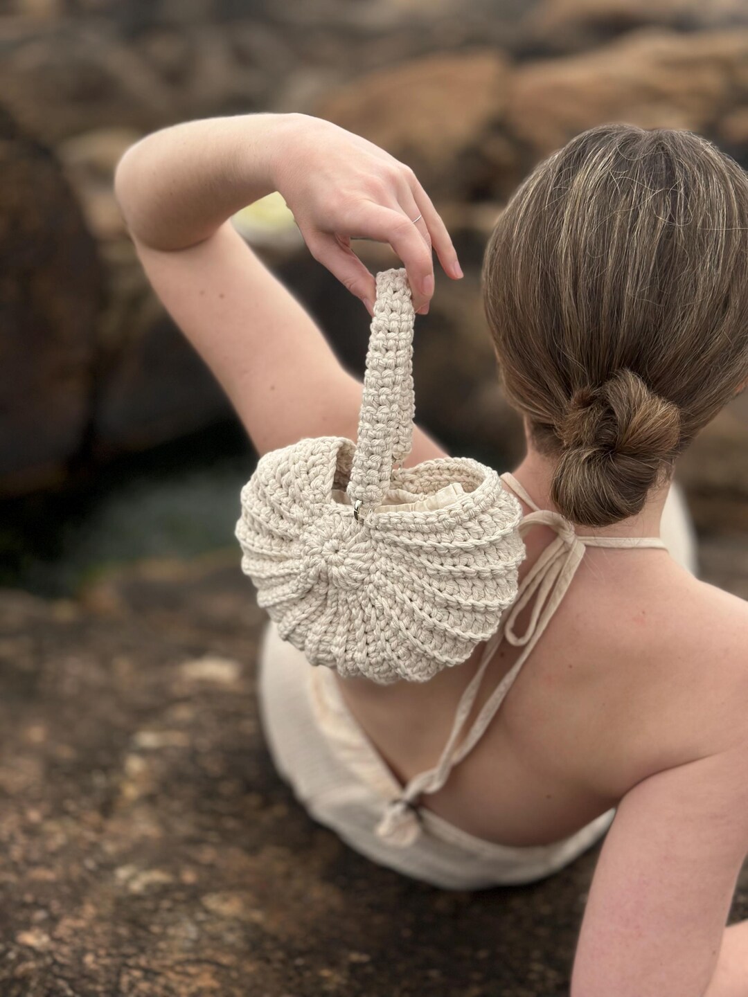 Handbag, Handmade Crochet Seashell Handbag - Beige Beach Purse, Boho ...