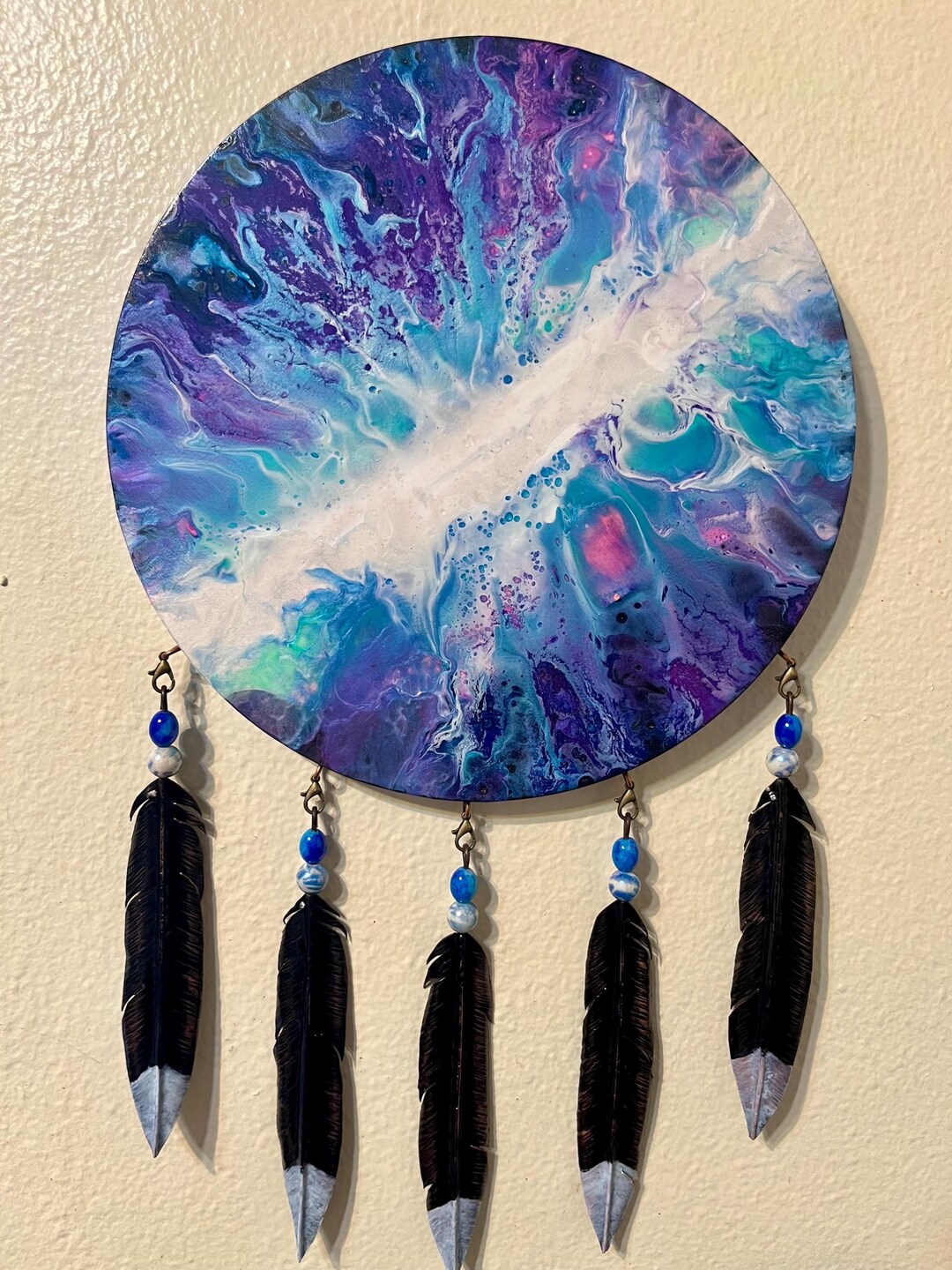 Copper Feather and Painted Shield Dreamcatcher Copper Sculpture Metal ...