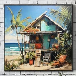 Bohemian Surf Shack Wall Decor, Ready to Hang Black Framed, Colorful ...