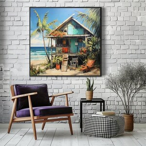 Bohemian Surf Shack Wall Decor, Ready to Hang Black Framed, Colorful ...
