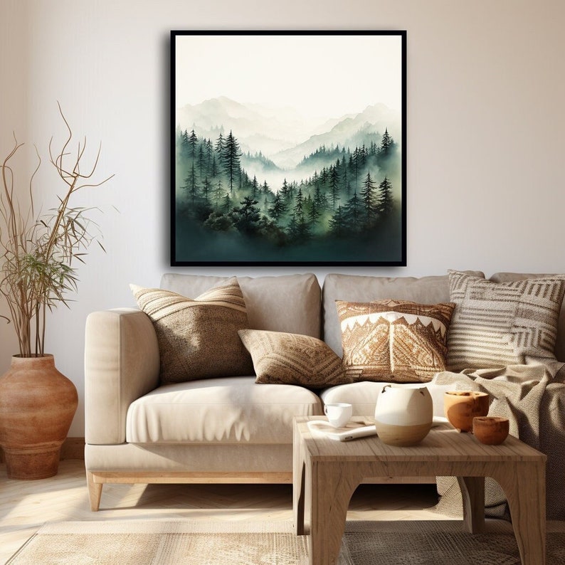 Misty Mountain Printable Art Watercolor Mountain Landscape Abstract ...