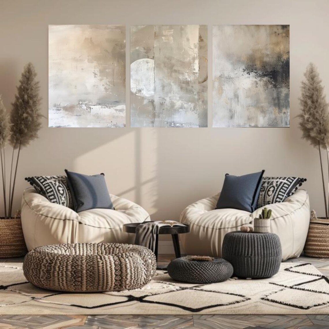 Modern Neutral Abstract Gallery Wall Art Set of 3 Neutral Nordic Canvas ...