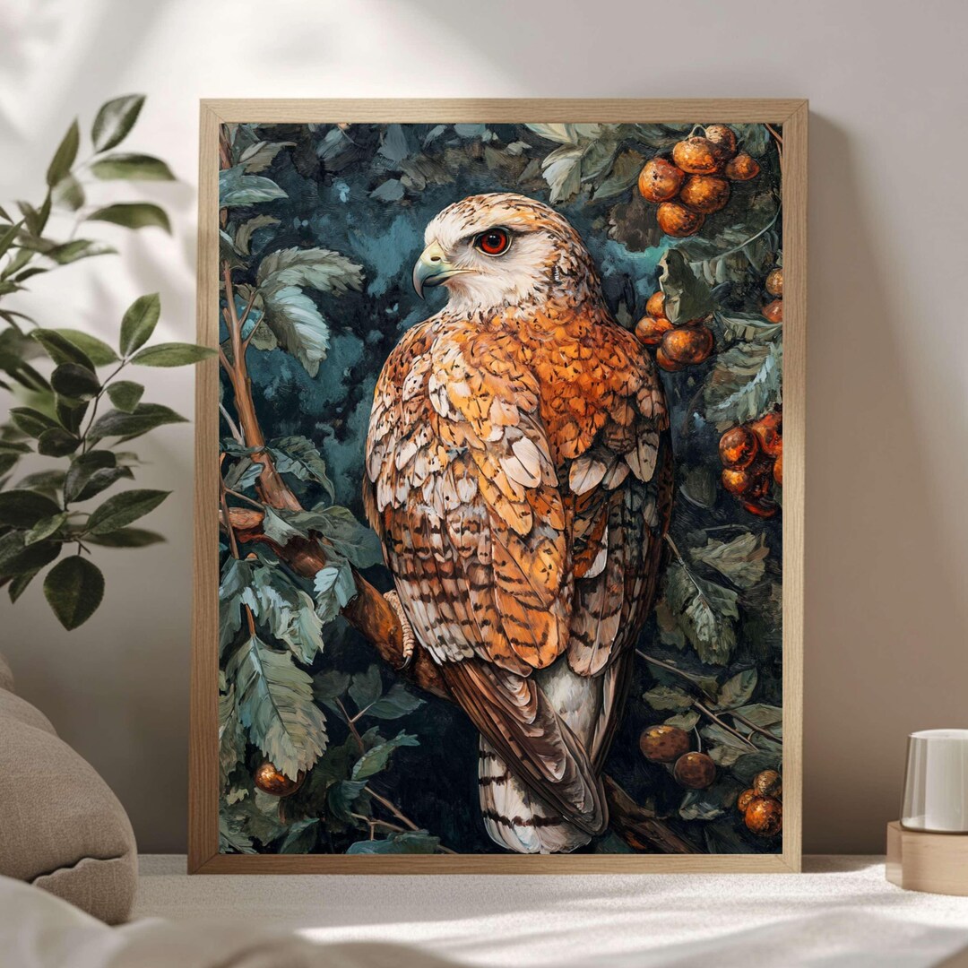 William Morris Hawk Wooden Framed Canvas Art, Bird Wall Decor, Nature ...