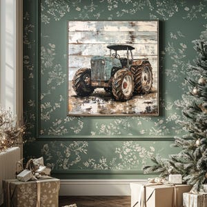 Rustic Tractor Wall Art, Farmhouse Black Framed Canvas Painting ...