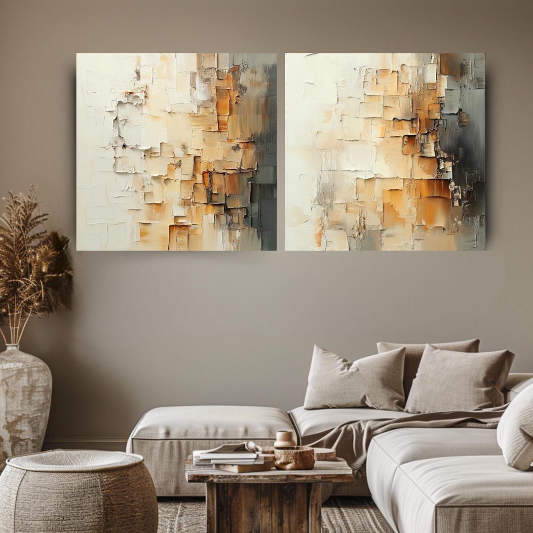 Neutral Textured Wall Art, Set of 2 Abstract Canvas Prints, Modern ...