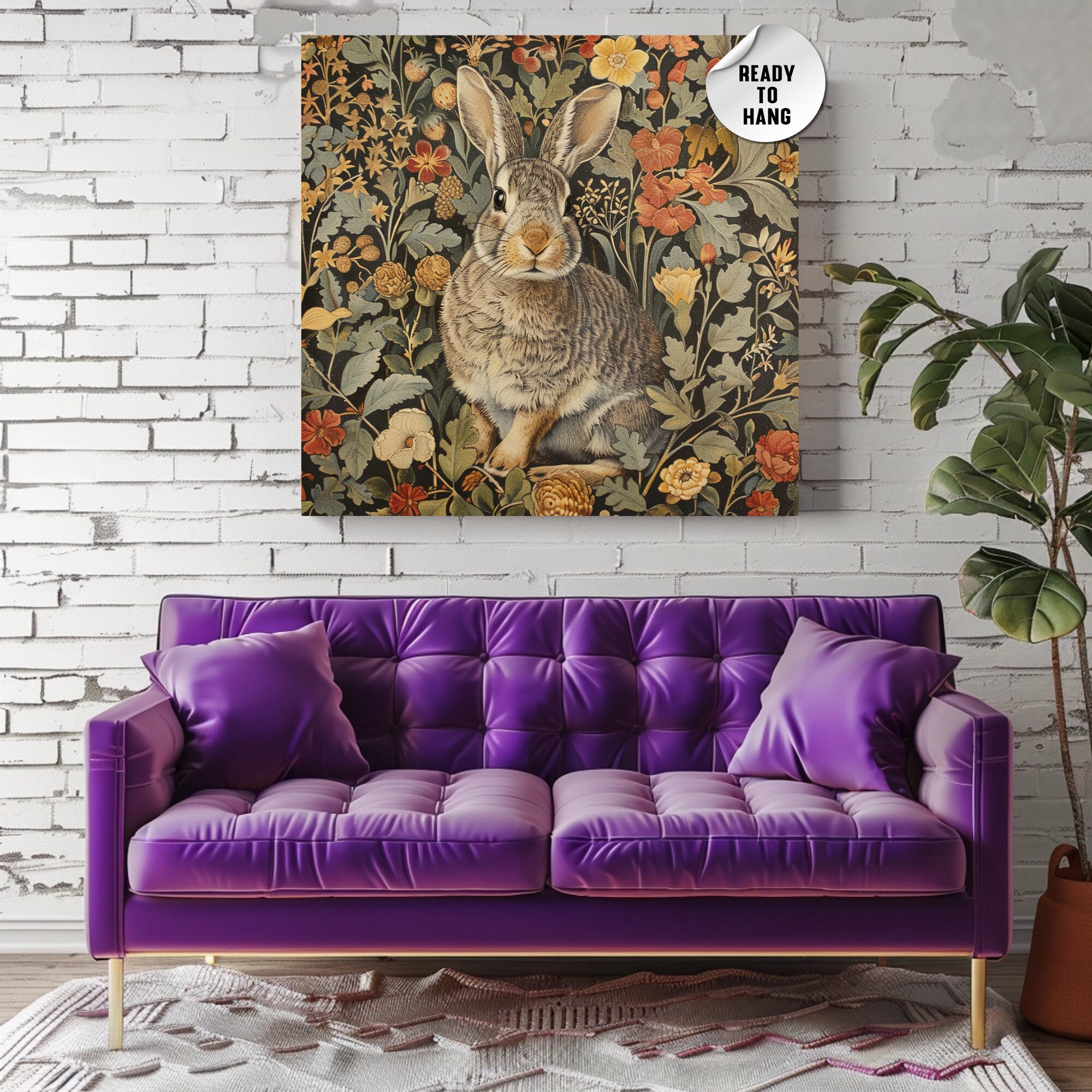 Whimsical Bunny Art William Morris Style, Ready to Hang Vintage Decor ...