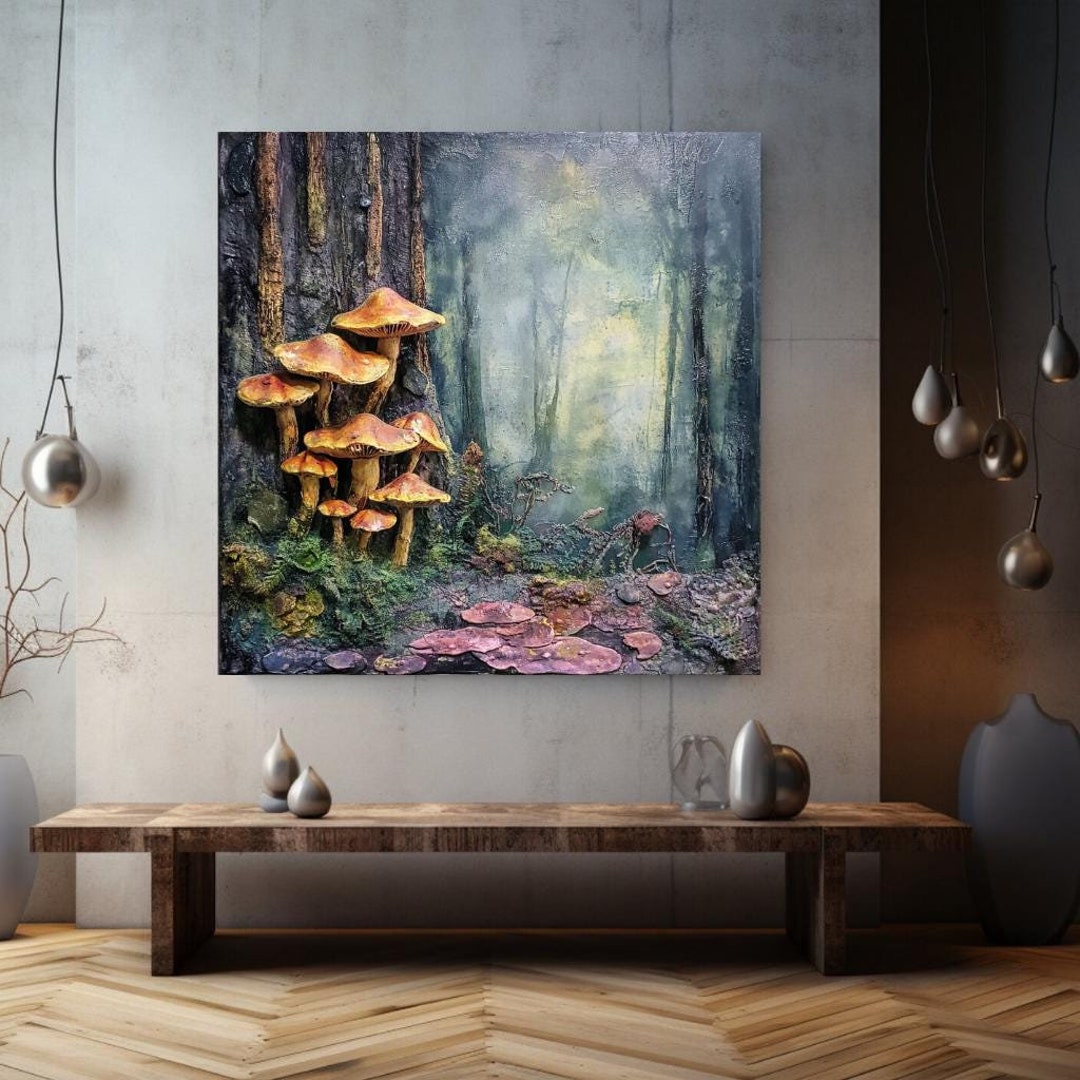 Rustic Mushroom Wall Canvas, Rustic Decor, Forest Wall Art, Woodland ...