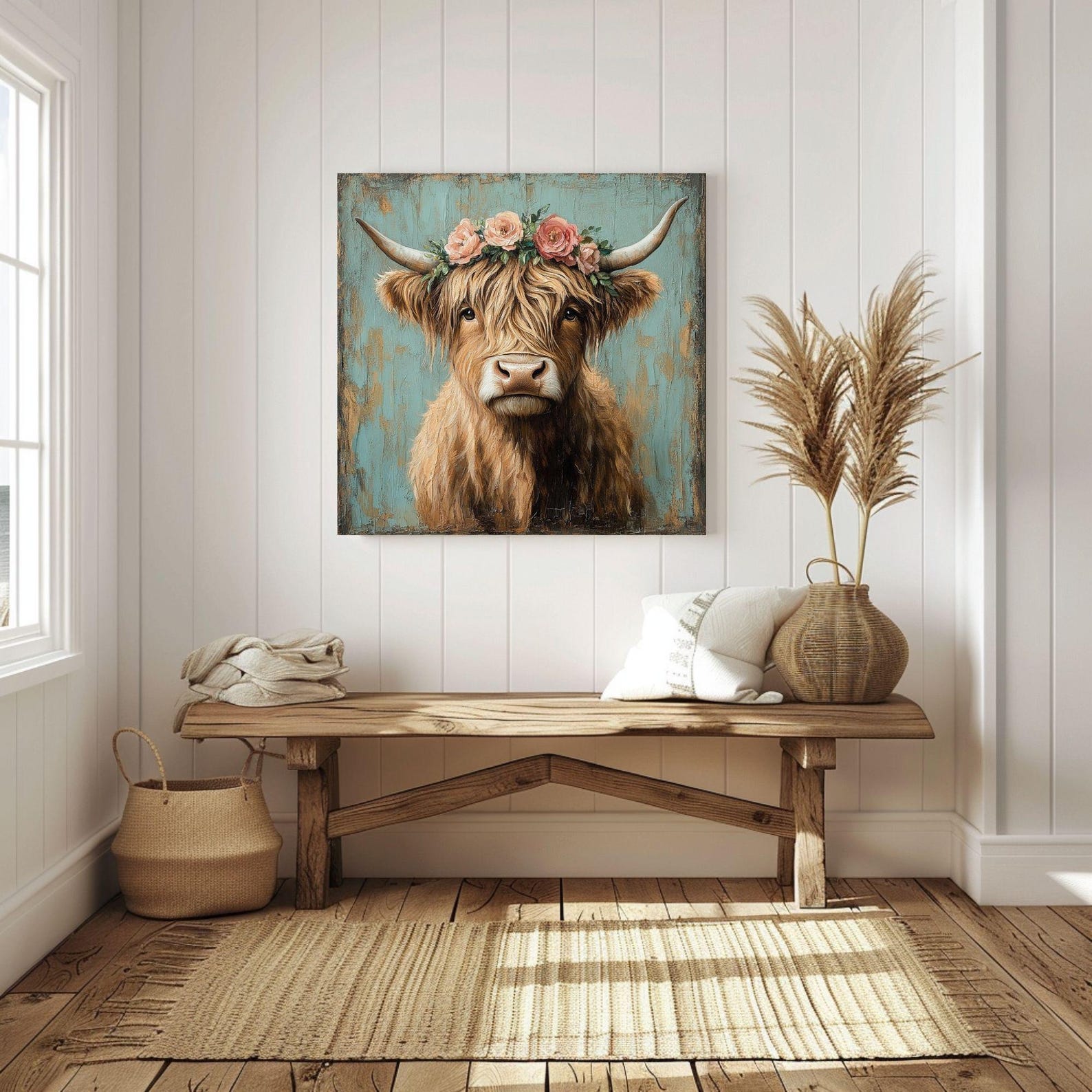 Highland Cow Wall Art, Rustic Cow Print, Highland Cattle Framed Canvas ...