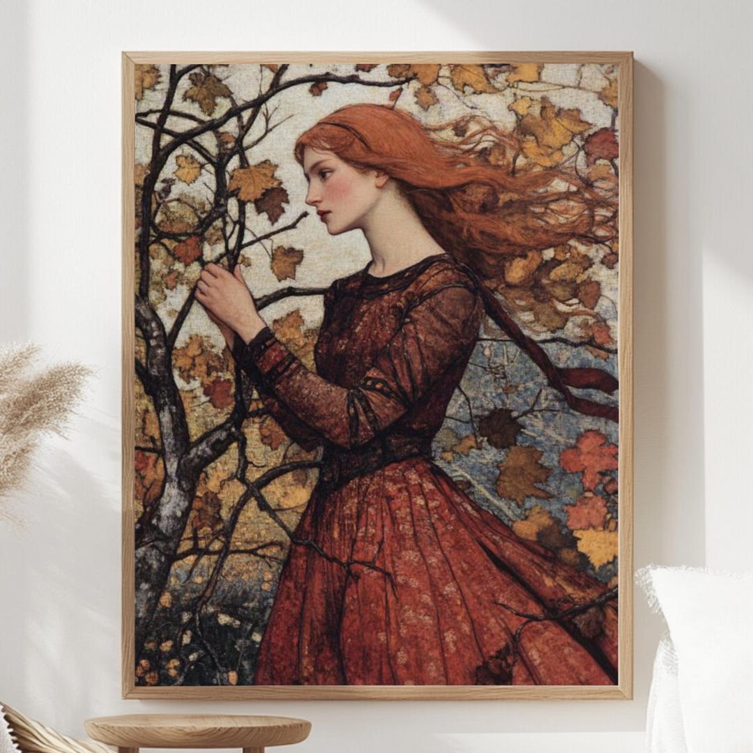 Rustic Autumn Maiden Wall Art, William Morris Canvas Print, Framed ...
