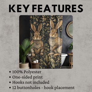 William Morris Inspired Rabbit Design Shower Curtain, Bathroom Dorm Decor, Artistic Bunny ...