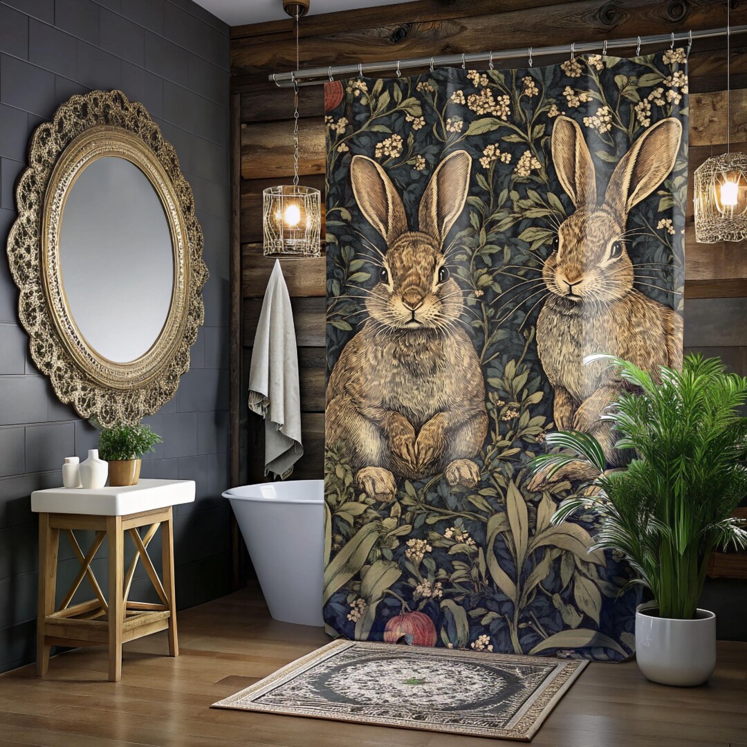 William Morris Inspired Rabbit Design Shower Curtain, Bathroom Dorm ...
