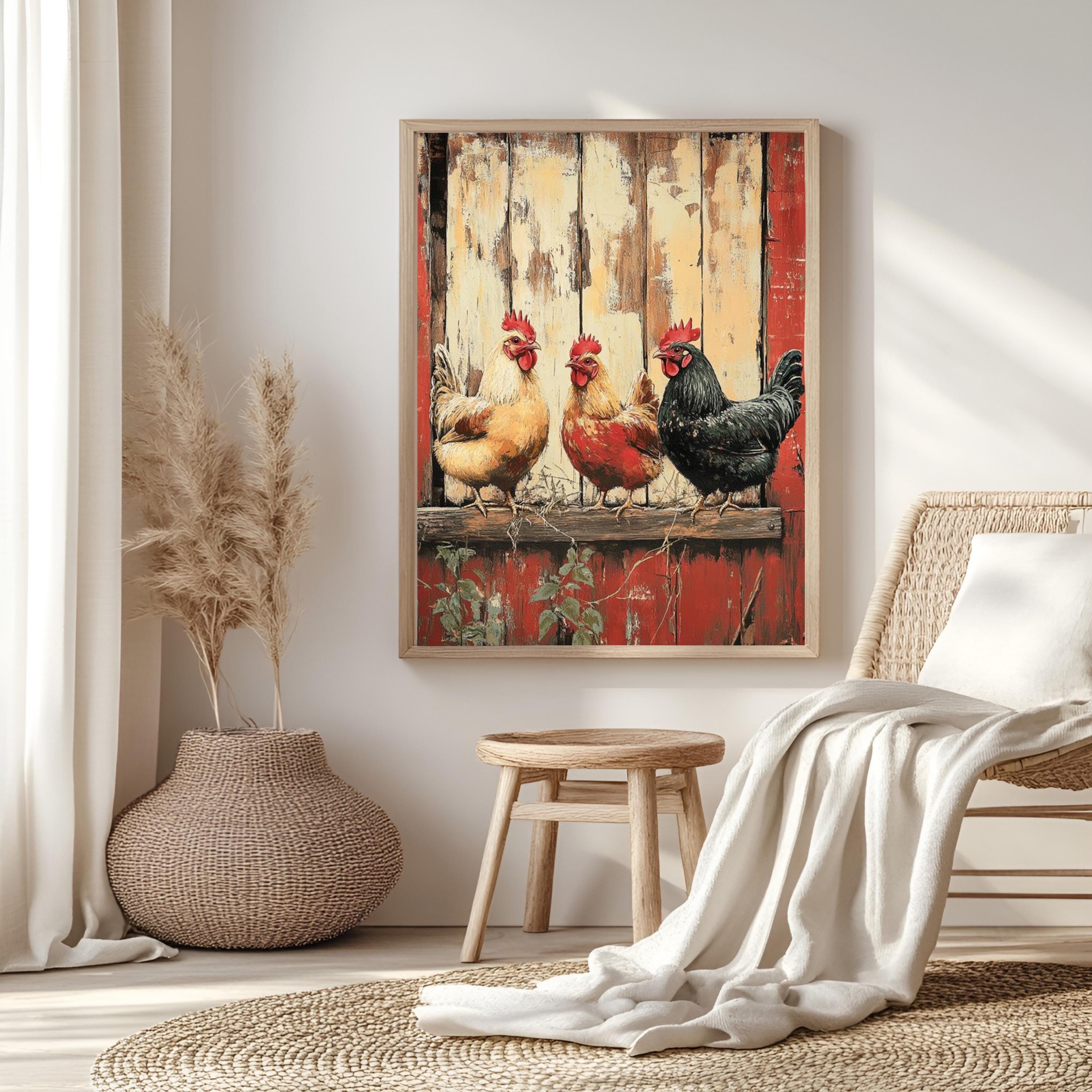 Vintage Chickens Wall Art, Farm Animal Poster Print, Rustic Country ...