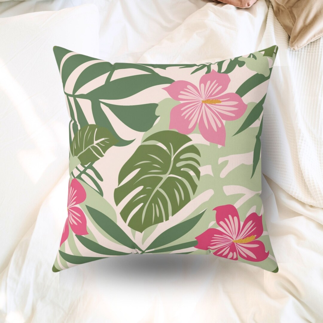 Tropical Throw Pillow Florals Palm Tree Leaves Pillow Cover Tropical ...