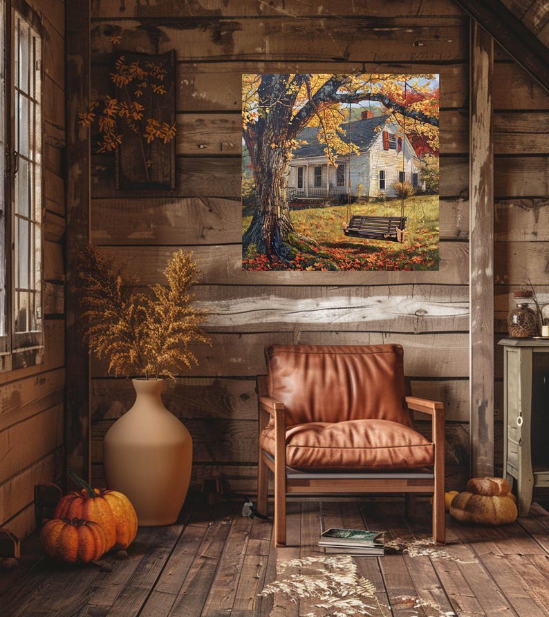 Farmhouse Portrait Autumn Canvas Wall Art, Country Cottage Fall Home ...