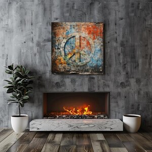 Peace Sign Graffiti Grunge Canvas Wall Art, Hippie Art Peace Sign ...
