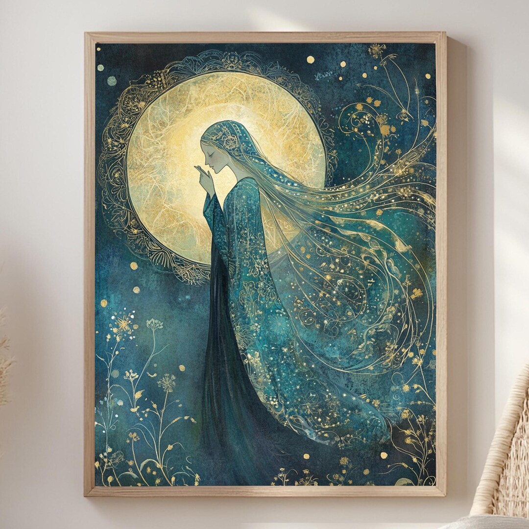 Moonlight Goddess Wall Art, William Morris Inspired Tarot Canvas ...