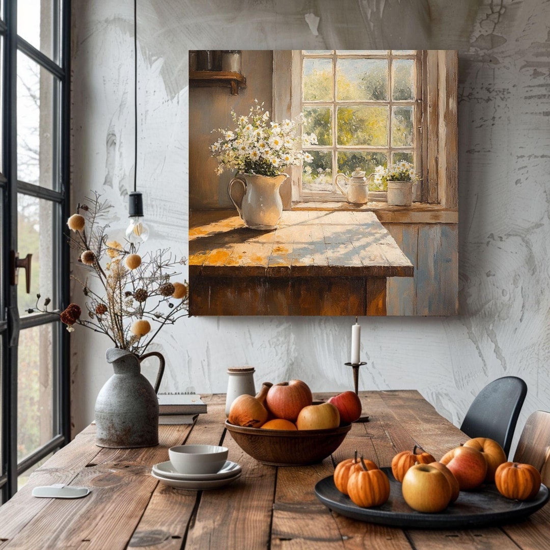 Rustic Farmhouse Kitchen Canvas Art, Sunlit Farmhouse Decor, Country ...