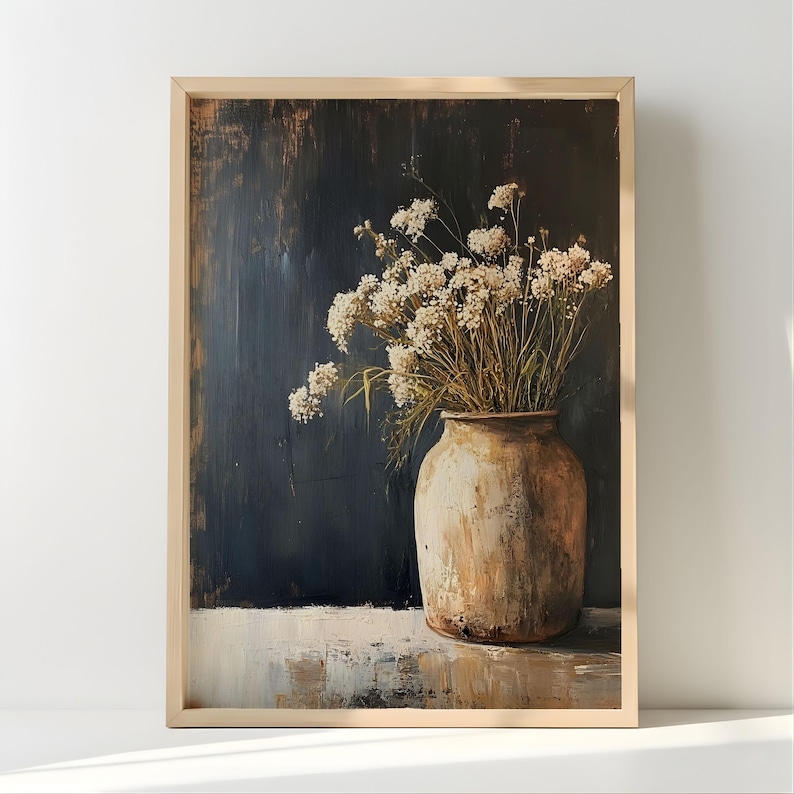 Rustic Flower Vase Wall Art, Wooden Framed Canvas, Neutral Dried ...