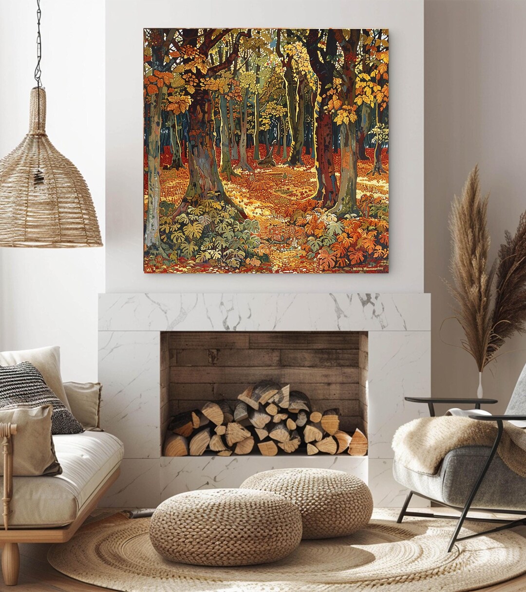 William Morris Inspired Autumn Forest Canvas Wall Art, Vintage ...