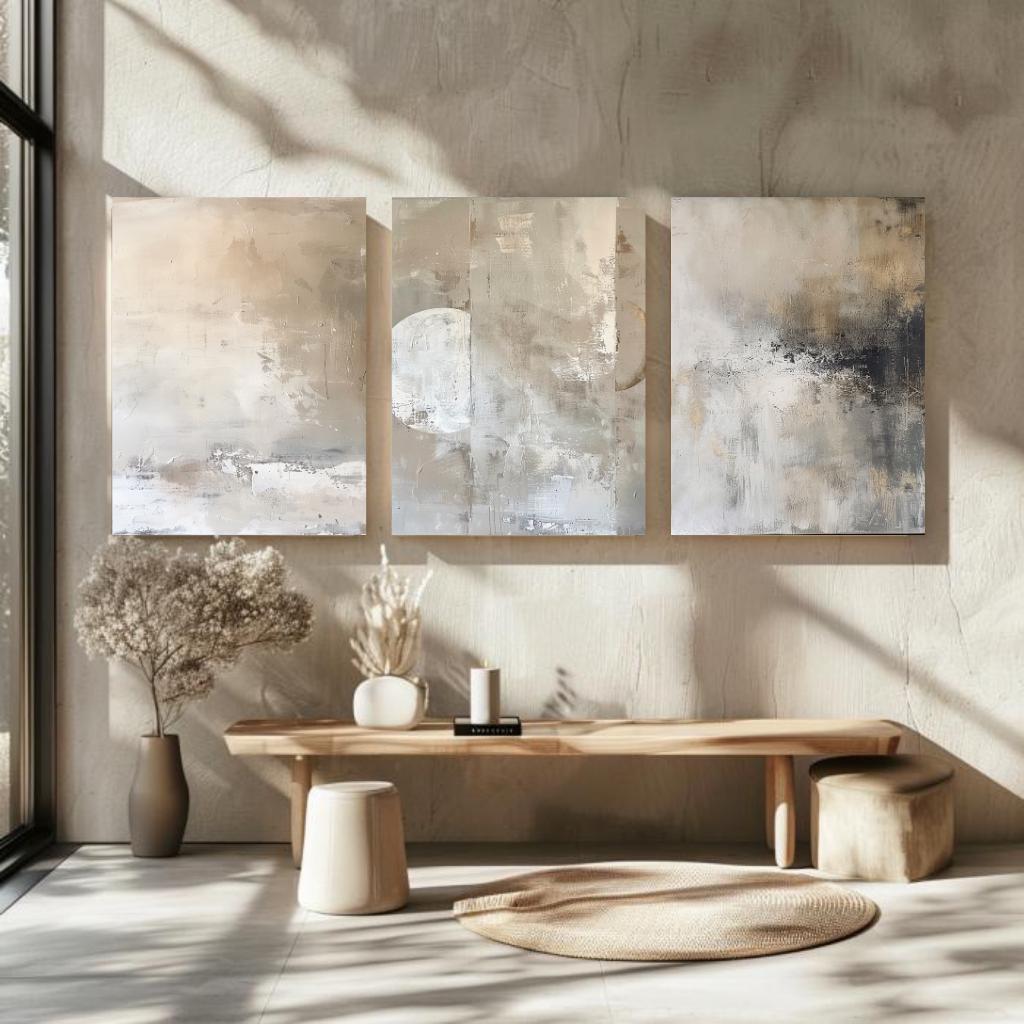 Modern Neutral Abstract Gallery Wall Art Set of 3 Neutral Nordic Canvas ...