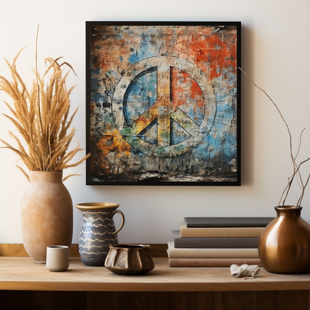 Graffiti Peace Sign Ready to Hang Wall Decor, Vintage Boho Wall Art ...