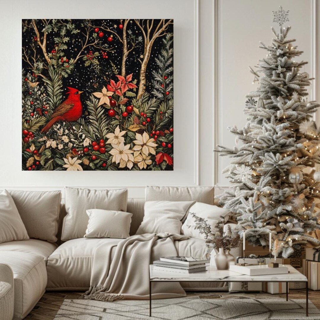 Red Christmas Wall Canvas, Vintage Wall Art, Large Wall Art, Wall ...