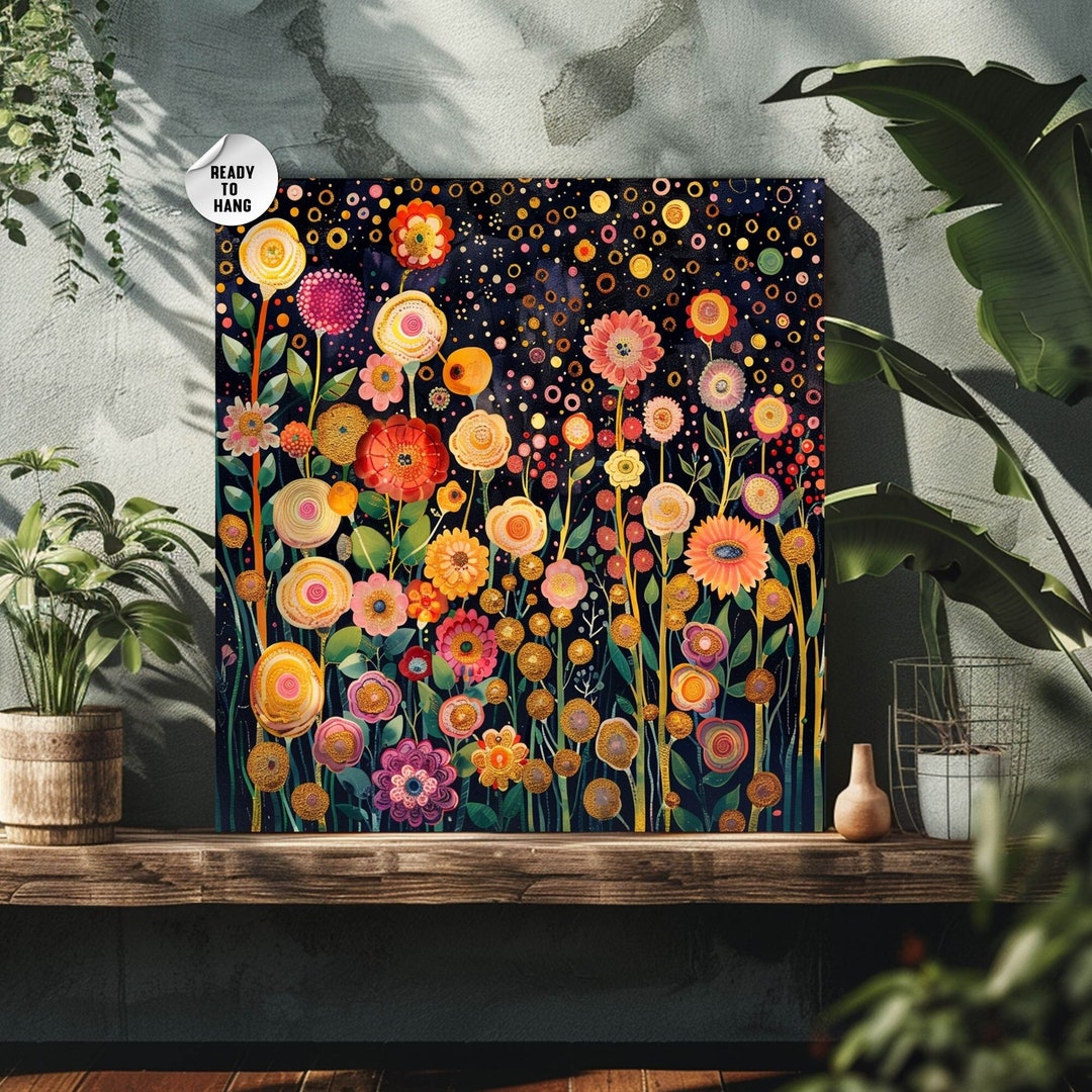 Flower Garden Canvas Wall Art Print Gustav Klimt Inspired Painting ...