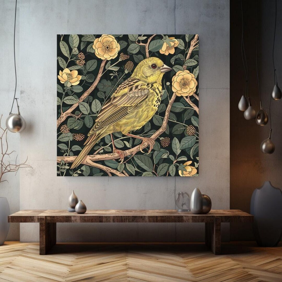 William Morris Inspired Goldfinch Art Yellow Finch Painting Gold Finch ...