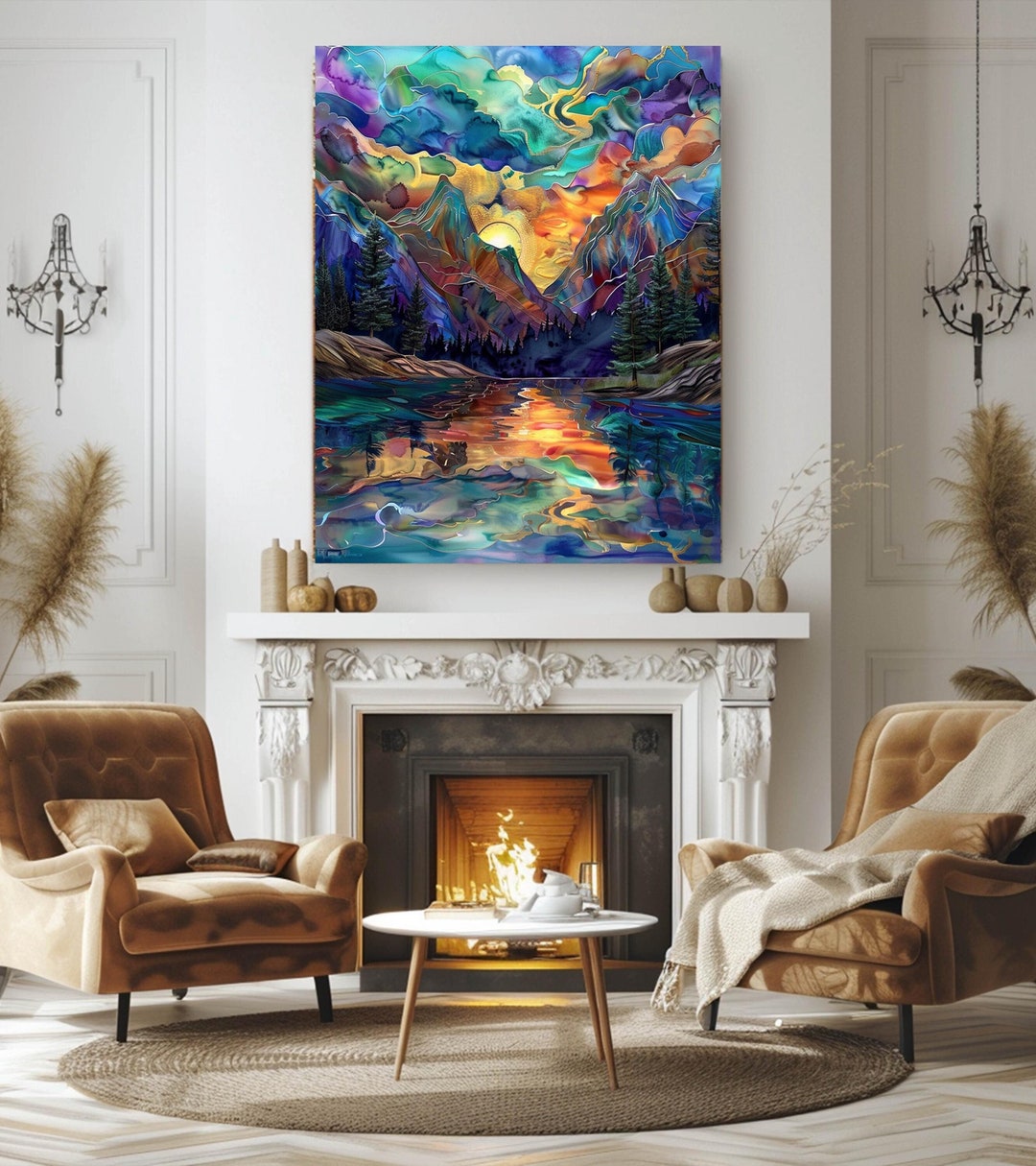 Stunning Ethereal Landscape Canvas Art, Majestic Mountains Artwork ...